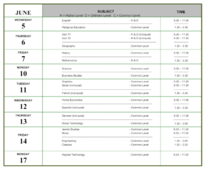 Junior Cert Timetable 2024